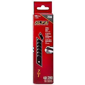 OLFA 25mm Extra Heavy-Duty Ultra-Sharp Black Snap Off Replacement Blades, 40 Blades (280 segments) HBB/CP40 - Snap-Off Utility Knife Replacement Blades, Fits most 25mm Utility Knives