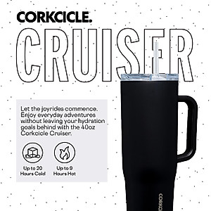 Corkcicle Cruiser Insulated Tumbler with Handle and Straw, Black, 40 oz – Reusable Water Bottle Keeps Beverages Cold for 20 Hours, Hot for 9 Hours – Cupholder Friendly, Spill Proof Tumbler