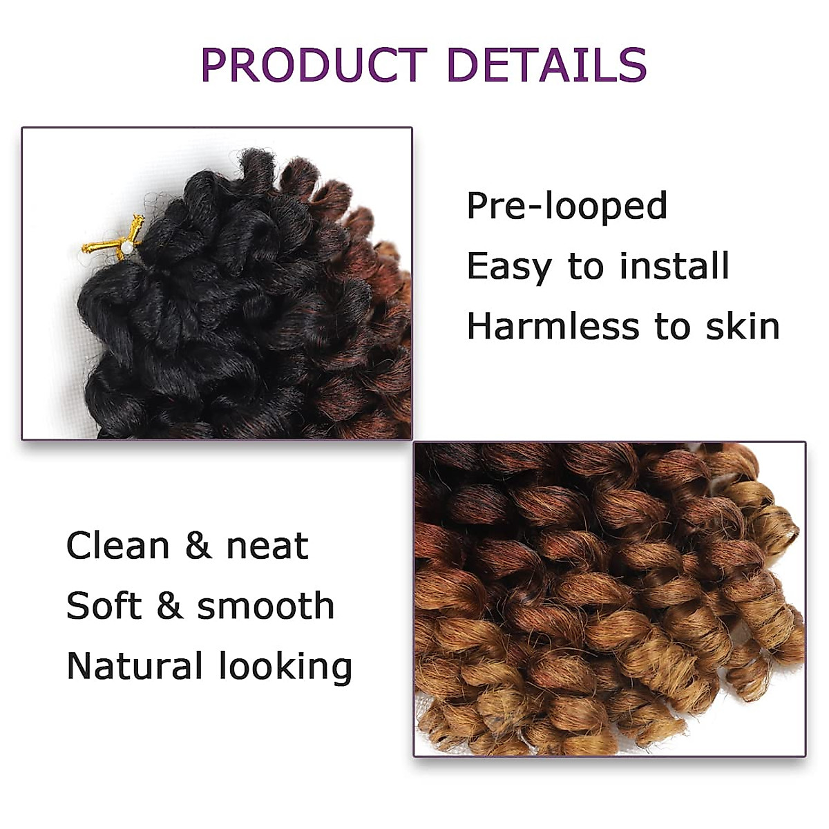 Ombre Wand Curl Crochet Braids Hair - 8 Inch Ringlet Twist Extensions with Jamaican Bounce (3 PCS, 1B/30/27)