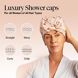 Kitsch Luxury Shower Caps for Women Reusable Waterproof - Large Shower Cap for Women and Men, Non-slip, Quick-dry Hair Cap for Long & Short Hair, Comfortable and Stylish Design - Blush Dot)