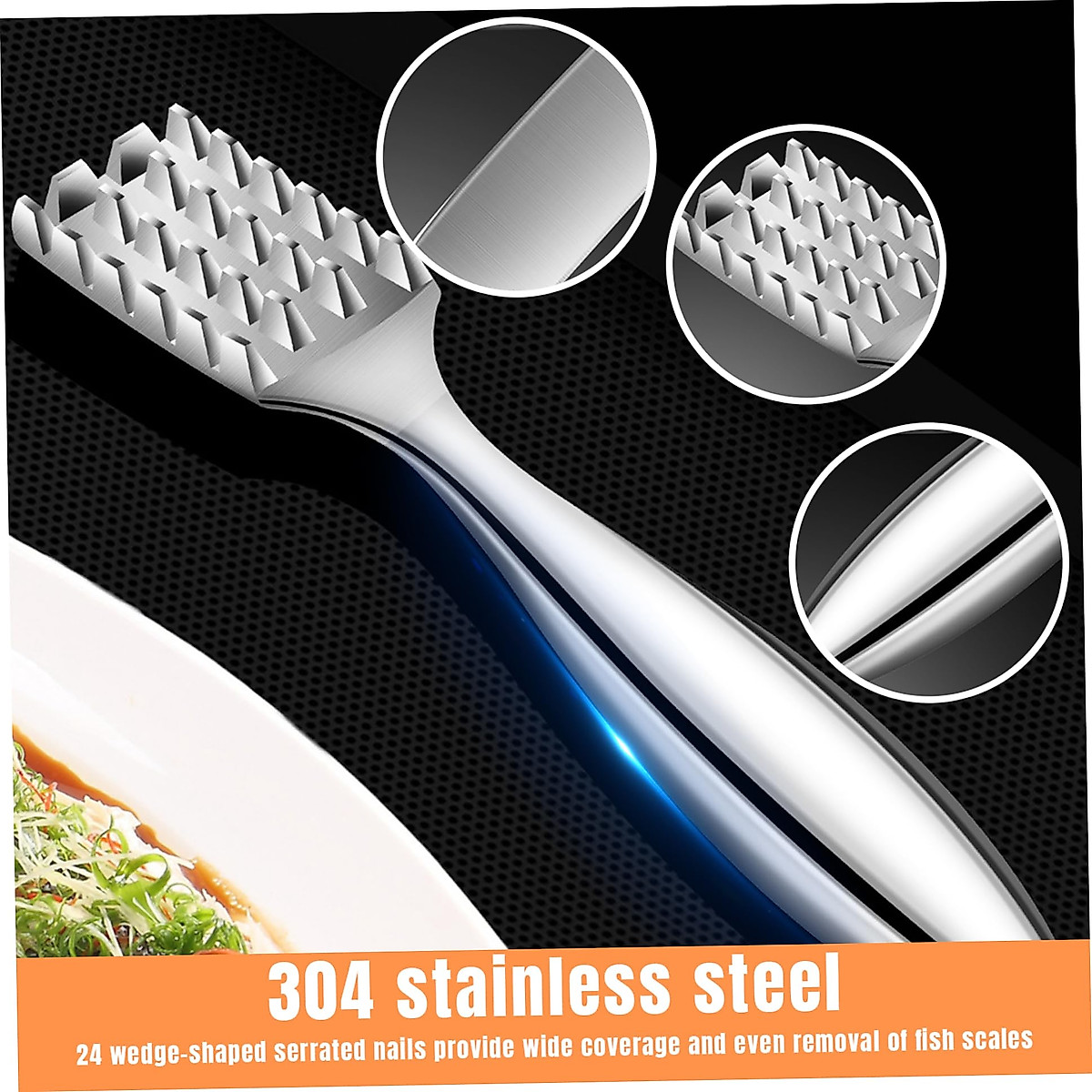 Fish Scaler 304 Stainless Steel Fish Scale Remover with 7.5'' Non-slip Handle and 24 Serrated Nails Portable Fish Descaler Tool Quick Fish Scaling Fish Scraper