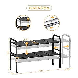 POJORY 2 Piece Expandable Height/Length Under Sink Organizers and Storage, 2 Tier Cabinet Shelf Organizer with 8 Detachable Panels for Under Kitchen Bathroom Sink Organizers and Storage,Black