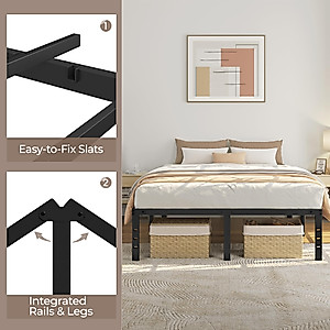 Yaheetech 14 Inch Queen Bed Frames Heavy Duty Metal Platform Bed with Under Bed Storage, No Box Spring Needed, Easy Assembly, Sturdy Steel Slat Support, Black
