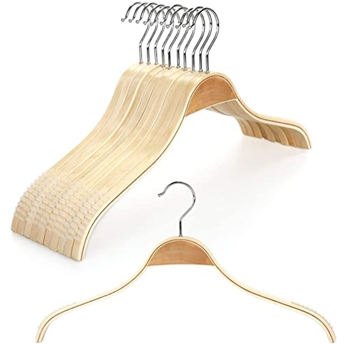 Koobay Premium Hanger 17" Natural Eco Wood Hangers for Closet, with Extra Soft Non Slip Rubber Grips Saving Space Hangers for Coat Clothes Camisole,Closet Organizer 30 Pack