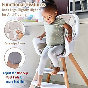 Baby High Chair with Double Removable Tray for Baby/Infants/Toddlers, 3-in-1 Wooden High Chair/Booster/Chair | Adjustable Legs | Easy to Assemble, Cream