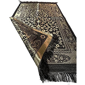 Ramadan Gift Set Prayer Rug Janamaz Seccade Pearl Tasbeeh Prayer Beads and Car Decor Mini Quran 3pcs/Set (Black)