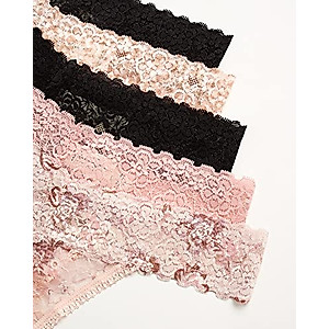 Jessica Simpson Women's Underwear - 5 Pack Stretch Microfiber Lace Thong Panties (S-XL), Size Large, Black/Black/Animal Blush/Rose/Floral Rose