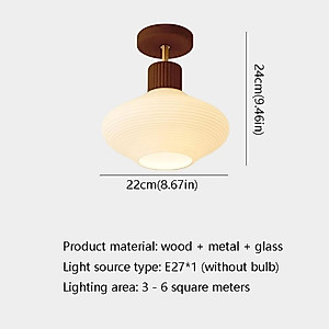 TONFON Indoor Ceiling Lamp with Glass Shade Vintage Wood Ceiling Light Semi-Flush Mount Ceiling Light Fixture for Living Room Bedroom Dining Room Kitchen Hallway Entry Foyer Pendant Lamp