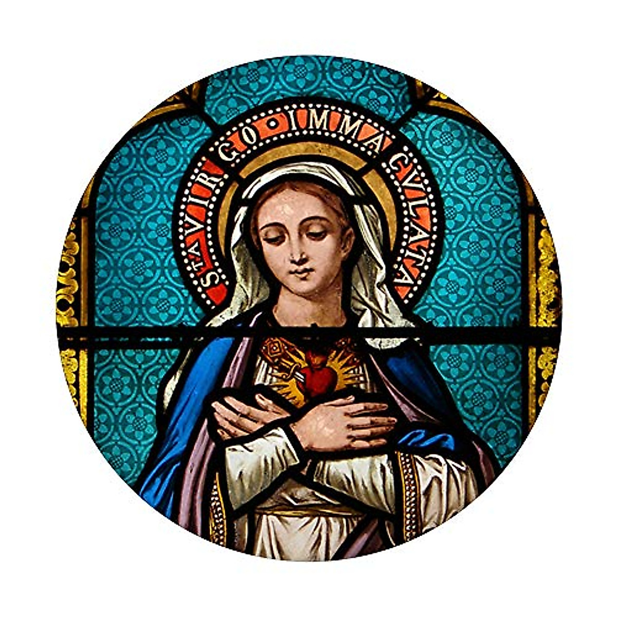The Blessed Virgin Mary Stained Glass Window Design PopSockets PopGrip: Swappable Grip for Phones & Tablets