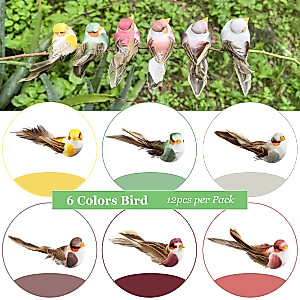 LWINGFLYER 12pcs Artificial Foam Feather Birds Mini Decorative Love Bird Ornaments for Wreaths Craft Christmas Tree Decoration Flower Arrangements 10cm/4inch Claw