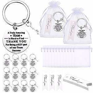Kigeli 72 Pcs Thank You Gifts Bulk for Employee Appreciation Gifts 24 Coworkers Inspirational Keychains 24 White Organza Bags 24 Thank You Cards for Coworker Social Worker Christmas Favors