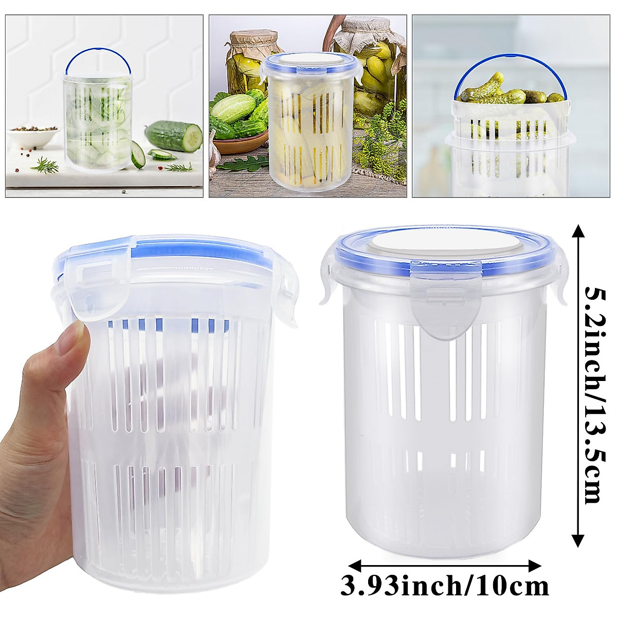 4 Pcs Pickle Container with Strainer,24 oz Pickle Jar with Leak Proof and Lock It Lid,Pickle Holder Keeper Lifter for Olive Jalapeno Juice Food Storage