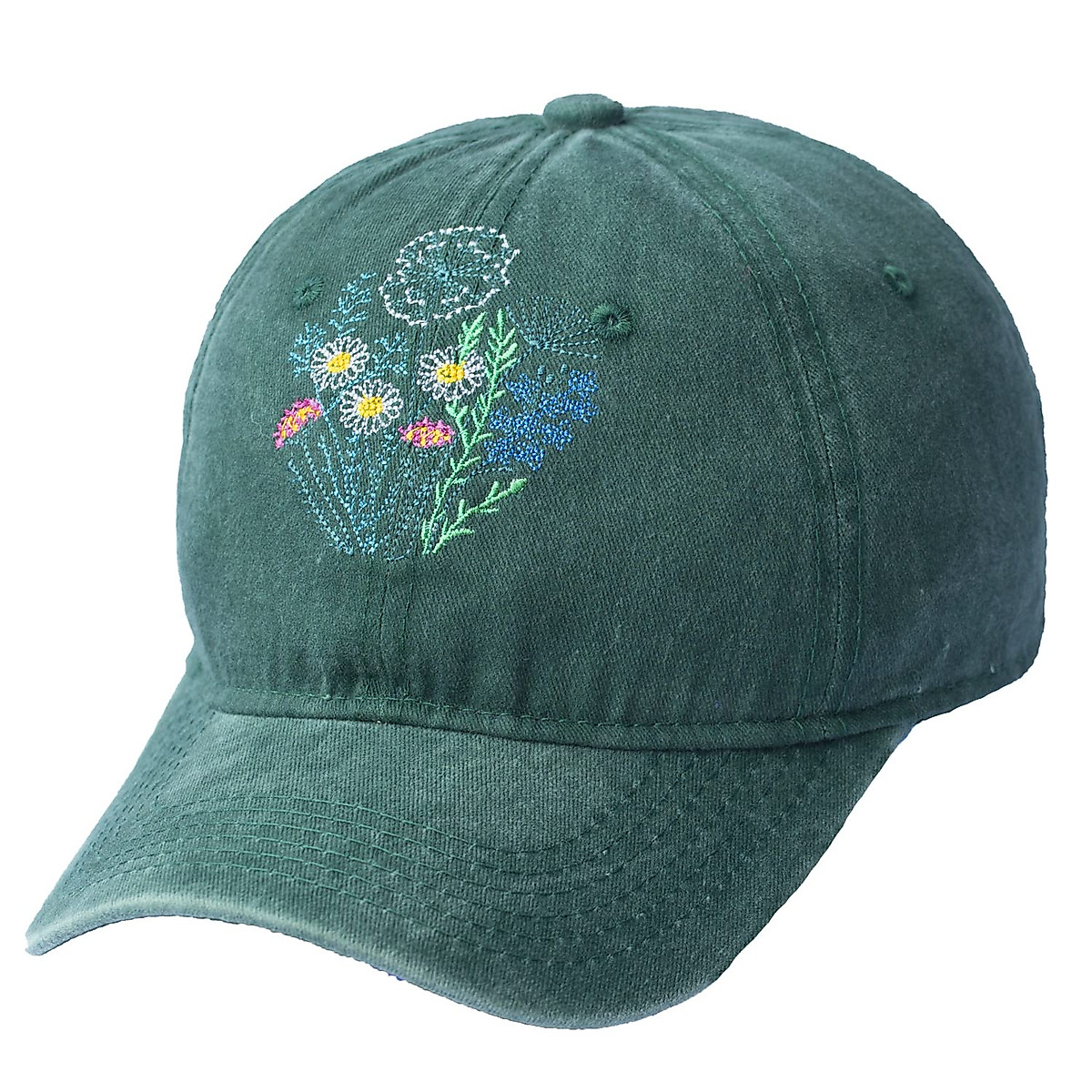 Women Wildflower Hat - Garden Baseball Hat ，Embroidered Floral Green Baseball Hat,Green