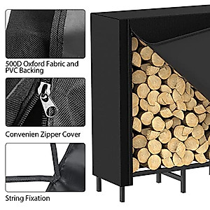 CADUKE 4ft Firewood Rack Outdoor with Cover Firewood Log Rack for Fireplace Firewood Storage Rack Heavy Duty Log Holder Indoor Fire Wood Rack Stand, Black