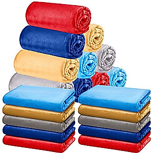 Juexica 20 Pcs Fleece Blanket Bulk Plush Throw Blankets Lightweight Warm Cozy Pet Friendly Solid Color for Home, Office, Wedding, Gifts, Outdoor, Camping, 40 x 60 Inches, Grey, Dark Blue, Red, Orange
