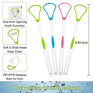 Bosose Tongue Scraper Cleaner for Adults Kids, BPA Free Tongue Scrapers, Healthy Oral Hygiene Brushes, Help Fight Bad Breath (4 PACK)