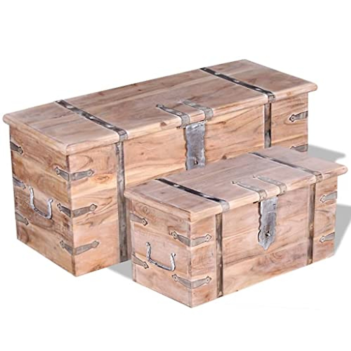 SKM 2 Piece Storage Chest Set Acacia Wood Coffee Table, Couch Table, Living Room Table, Side Table, End Table with Storage Chest