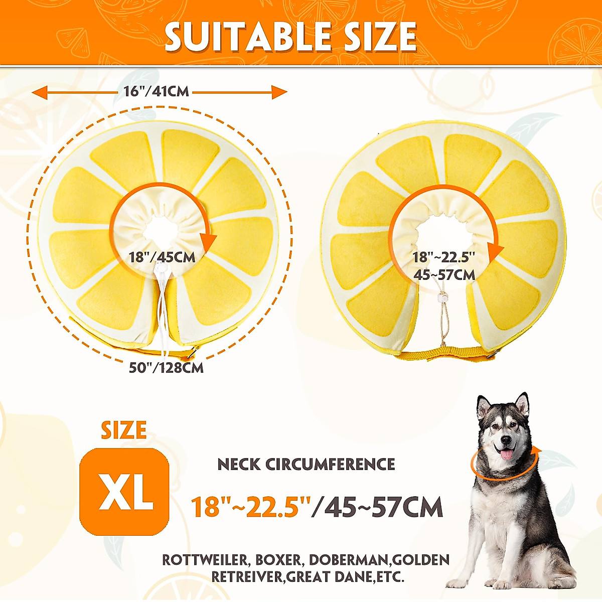 SuplutuX Inflatable Dog Cone, Protective Inflatable Collar for Jumbo Dogs, Soft Adjustable Pet Cone Alternative After Surgery for Wound Healing and Prevent from Biting or Scratching,XL(18"-22.5")