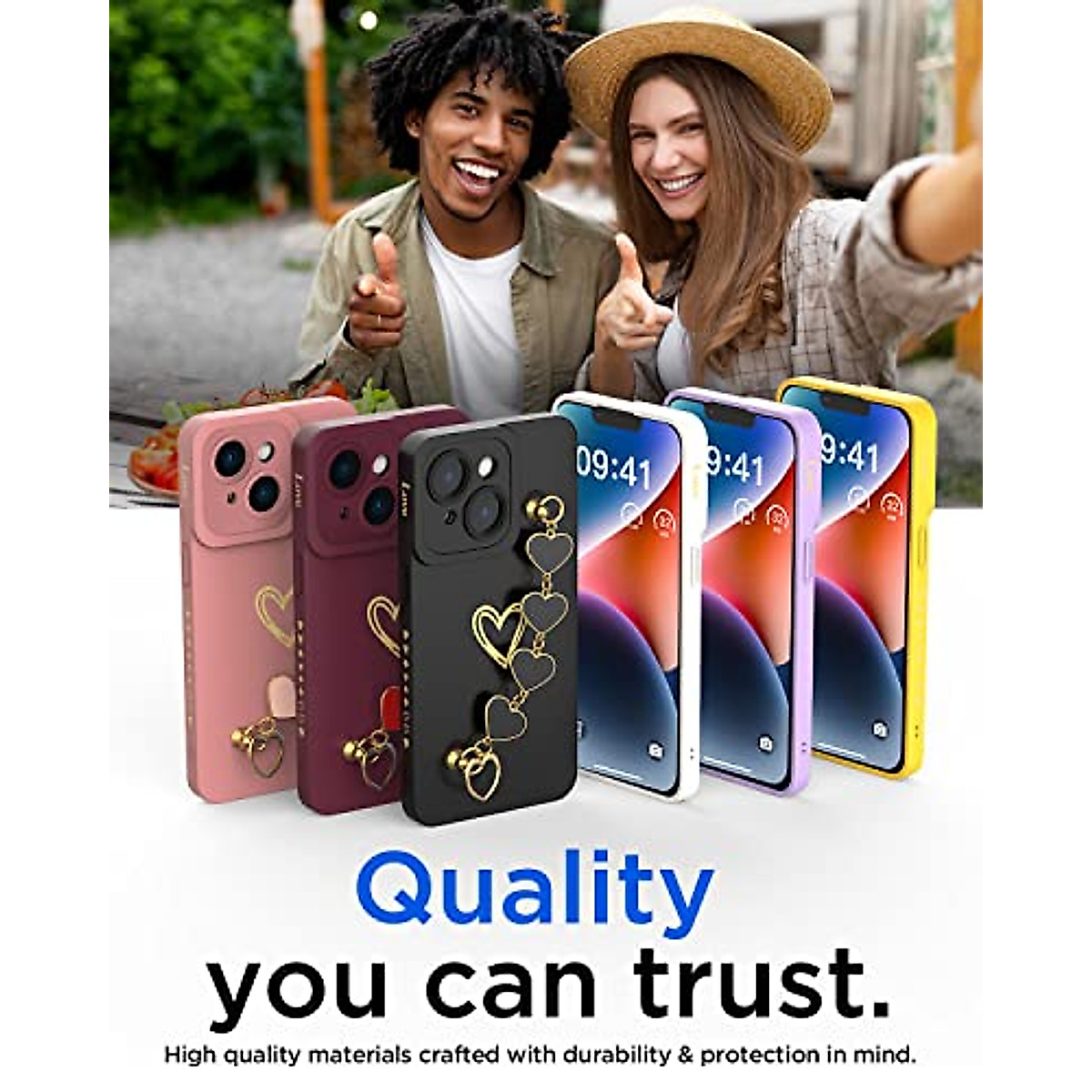 AICase iPhone 14 Case for Women with Full Camera Lens Protection and Hand Strip Loop, Silicone Heart Girly Cute Side Soft Slim Shockproof Protective Cover for iPhone 14 6.1 inch-1