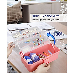 Eujqo Tackle Box Organizer Pink Craft Storage Organizers 3-layer Craft Box Medicine Box Sewing Box Hair Accessories Organizer for Girls Jewelry Box Makeup Organizer Small Plastic Tool Box with Handle