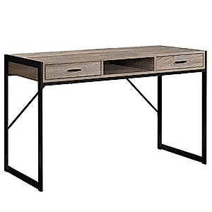 Monarch Specialties Contemporary Laptop Table with Drawers and Shelf Home & Office Computer Desk-Metal Legs, 48" L, Dark Taupe
