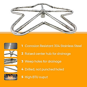 Spotix HPC Penta Match Lit Fire Pit Burner Kit with 30-Inch Stainless Steel Burner and 36-Inch Square Flat Pan, Propane, Polished Chrome, with Flange, Key, Valve, Flex Line and Fittings