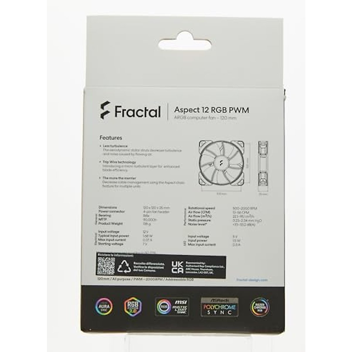 Fractal Design Aspect 12 RGB 120 mm PWM Wide 500-2000 RPM Range Black Frame Computer Fan