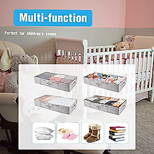 TheElves Under Bed Storage With Lids,2 Pack Foldable Stackable Underbed Storage Containers with 3 Handles,Under Bed Storage Drawer for Clothes Books Toys Shoes Pillows-Grey