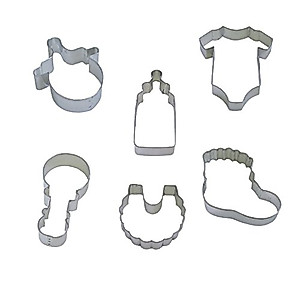 R&M International Baby Shower and Party Cookie Cutters, Bodysuit, Bottle, Pacifier, Bootie, Bib, Rattle, 6-Piece Set