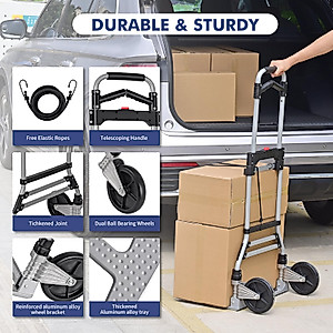 Home-Man Folding Hand Truck, 500 LB Heavy Duty Luggage Cart, Utility Dolly Platform Cart with 4 Wheels and 2 Elastic Ropes for Luggage, Travel, Moving, Shopping, Office Use (500LB, Black)