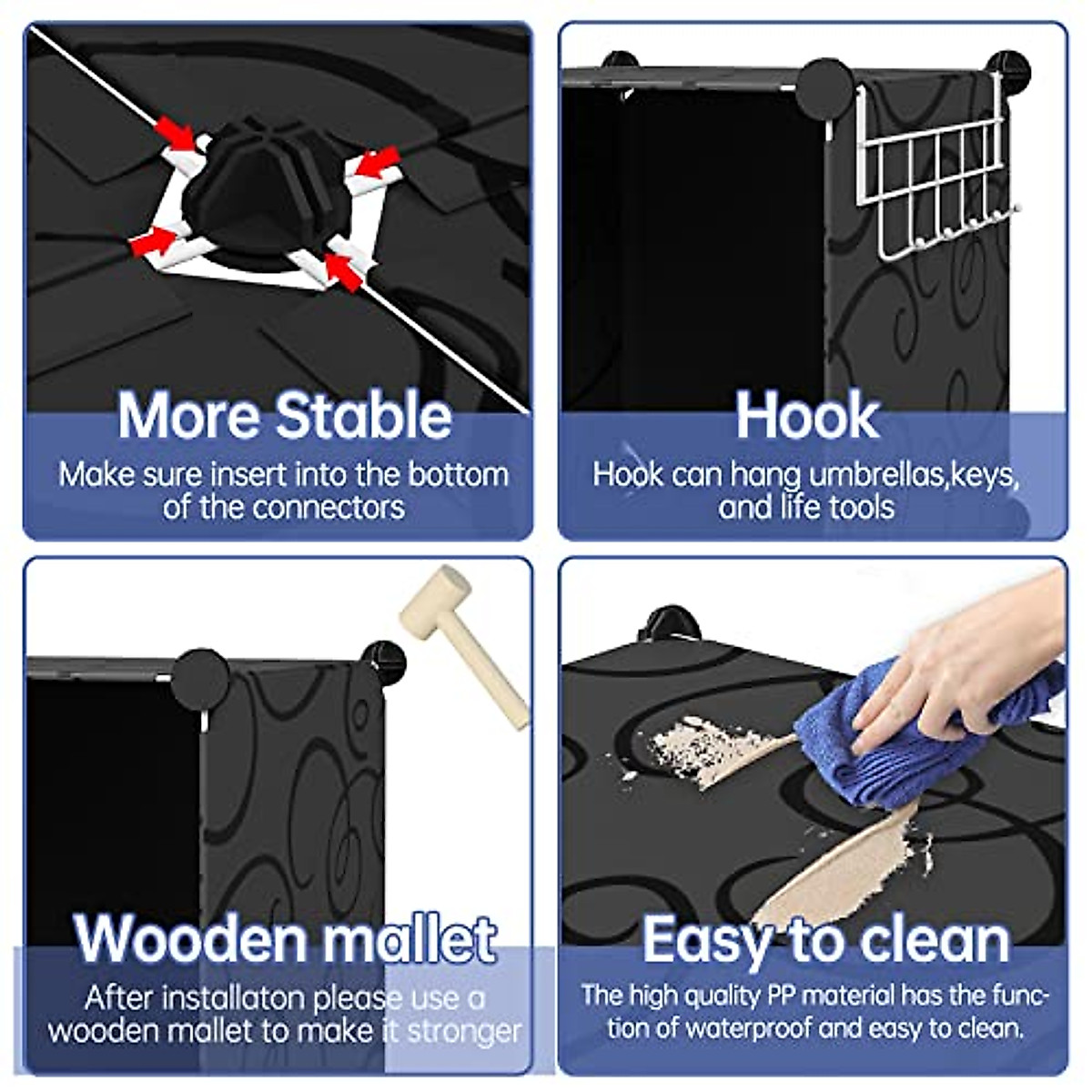 MAGINELS Portable Storage Cubes-14" x14"(Load-Bearing Metal Panel) Modular Bookshelf Units,Clothes Storage Shelves,Room Organizer,Black,20 Cubes