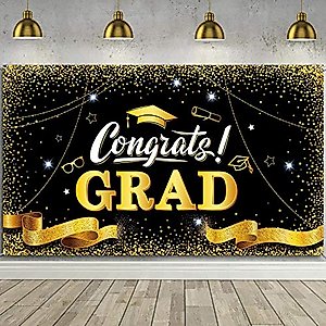 Graduation Party Backdrop Banner Decoration Congrats Sign Banner 2022 Congratulate Graduation Prom Photography Fabric Background for Graduation Party Supplies 72.8 x 43.3 Inch (Black)
