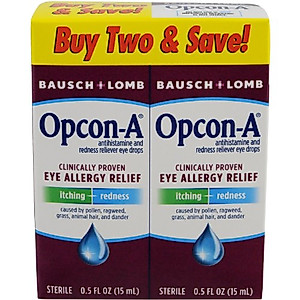 Allergy Eye Drops by Bausch & Lomb, for Itch & Redness Relief, 15 mL (Pack of 2), Packaging May Vary