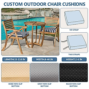 ROFIEJOX Custom Waterproof Chair Cushions Set of 2, Outdoor Deep Seat Cushions for Patio Furniture with Handle & Ties, Custom Size/Color/Fabric/Non-Slip Buttom Indoor Sofa Couch Cushions, 70D Foam
