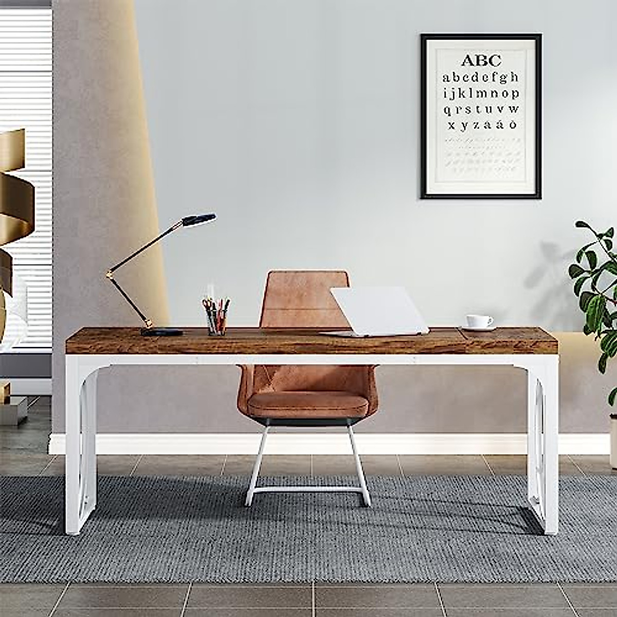 Tribesigns 63" Executive Desk, Large Office Computer Desk with Strong Metal Frame, Modern Thicken Wood Workstation Business Furniture for Home Office, Easy Assembly (Walnut & White)