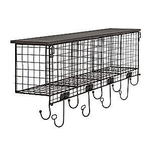 Linon AHWE12381 Lanette 4-Cubby Wall Shelf, 13" x 30" x 6.5", Black