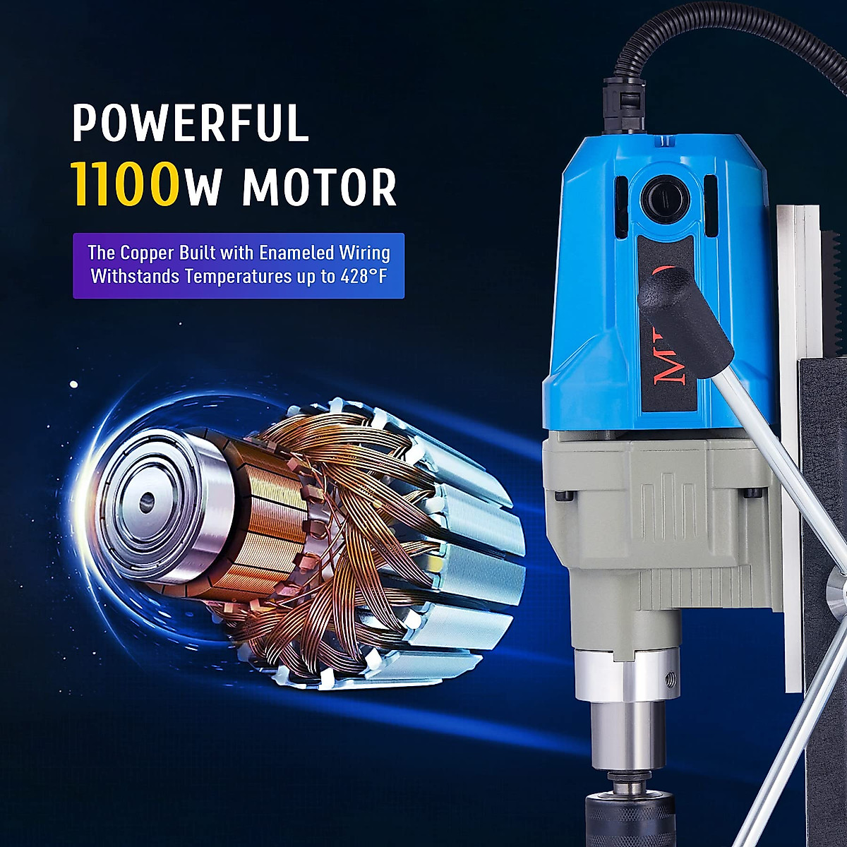 ZELCAN 1100W Magnetic Drill Press with 1.6 Inch Boring Diameter, Power Mag Drill 2700lbf Electromagnet Portable Drilling Machine for Metal Surface and Home Improvement