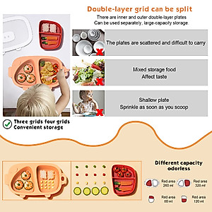 Kids Divided Plate, 3 PCS(Plate with Lid and Inner Dish), Toddler Dishes Tableware, Dishwasher-Safe for Baby Feeding Dinner Plate (Tangerine)