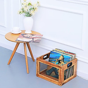 AMMKARE Vinyl Record Storage Crate Wooden Record Holder, Wooden LP Record Storage Box Album Shelf Vinyl Record Storage Cube Record Record Organizer Box Storage