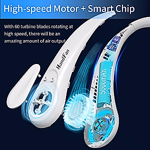 Bladeless Neck Fan 5000mAh, Necklace Fan Battery Operated 4 speeds, Wearable Fan Rechargeable Strong Airflow, Hands-Free Fan Portable, for Outdoor Activities Travel Office Home (White)
