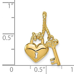 IceCarats 14K Yellow Gold Key Heart Love Lock Necklace Charm Pendant Only