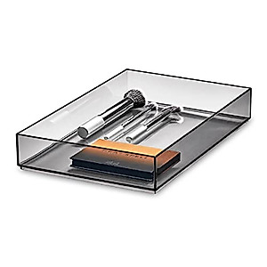 iDesign The Sarah Tanno Collection Plastic Cosmetic Drawer Organizer, Made of Recycled Plastic, 8" x 12" x 2", Smoke/Black
