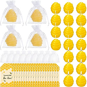 20 Sets Honeycomb Honey Bee Baby Shower Candle Favors Return Gifts Set for Guests Bee Shaped Candles with Thank You Tags for Bee Baby Shower Party Favors