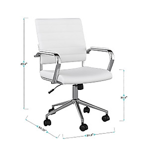 Martha Stewart Piper Swivel Task Chair with Armrests for Home Office in White Faux Leather with Polished Nickel Frame