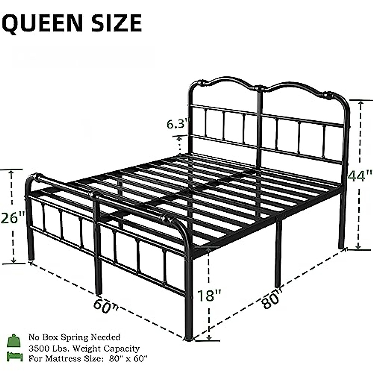 RLDVAY Queen Bed Frame with Headboard and Footboard, 18 Inch High, Heavy Duty Bed Frame Queen Size with Headboard, No Box Spring Needed, Under Bed Storage, Easy Assembly, Noise-Free, Black