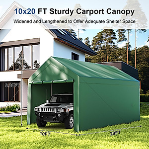 Outdoor Carport 10x20ft Heavy Duty Car Tent, Portable Garage Canopy Storage Shed, Car Shelter with Detachable Side Walls&Doors, All-Season Tarp for Car and Boat D Green