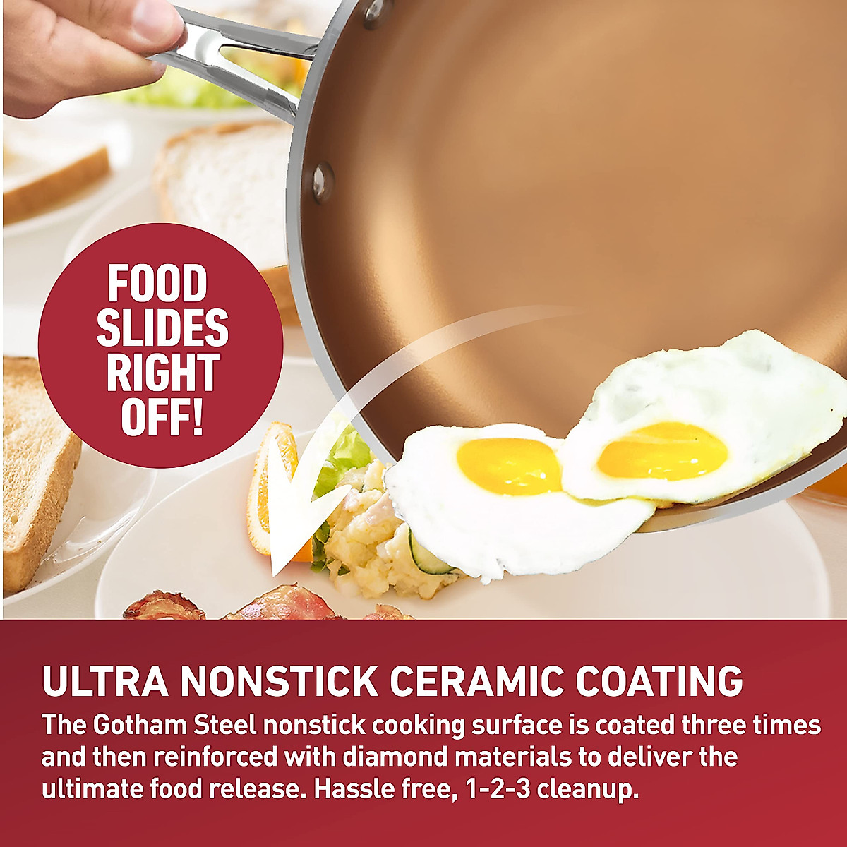 GOTHAM STEEL Frying Pan Set, 3 Piece Nonstick Copper Fry Pans Set, 8”, 10” & 12” Nonstick Frying Pans, Nonstick Skillet Set, Omelet Pan, Cookware, PFOA Free, Dishwasher Safe, Cool Touch Handle - RED