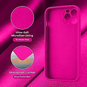 Cordking Designed for iPhone 13 Pro Case, Silicone Full Cover [Enhanced Camera Protection] Shockproof Protective Phone Case with [Soft Anti-Scratch Microfiber Lining], 6.1 inch, Hot Pink