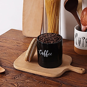 LEETOYI Porcelain Food Storage Containers with Lid, 4.5 Inch 31oz, Black Labeled Coffee