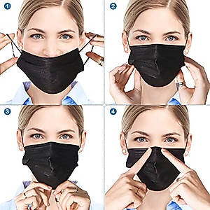 SOOQOO Masks Disposable 100Pcs,with Elastic Loop, Breathable Comfort, 3-Ply Masks, Waterproof, Adjustable Clip, Skin-Friendly Fabric (Black)